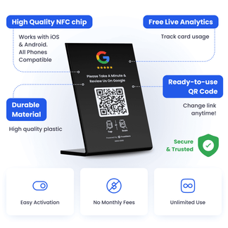 Google Review Stand Medium (4.1" × 5.8") with NFC/QR Code, Black ...